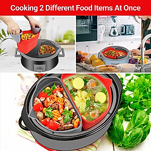 2 Set Silicone Slow Cooker Liners，SelfTek Reusable Liner Fits Crock-Pot &Hamilton Beach 7-8 Qt Oval，Foldable，Leakproof Dishwasher Safe Cooking Insert Includes Spoons - Red & Black
