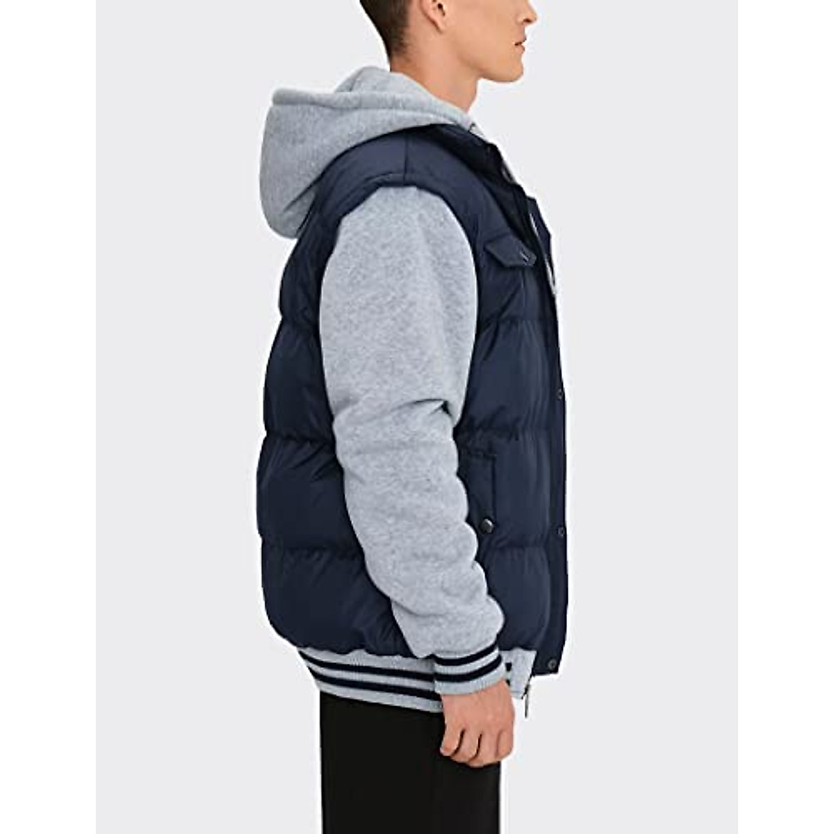 BEST SOUTH Men's Hooded Winter Coats Water Resistant Warm Thicken Insulated Full Zip Windproof Jackets with Pockets Blue Grey 4XL