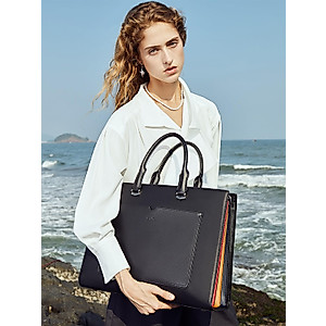 CLUCI Leather Briefcase for Women Laptop 15.6 Inch Professional Business Work Ladies Computer Handbag Shoulder Bag Black