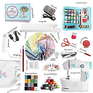 Mini Sewing Machine for Beginners, 122 Piece Kids Sewing Machine Ages 8-12 with Sewing Kit for Kids Ages 8-12, Portable Sewing Machines for Kids, Beginner Sewing Machine Kit, DIY Sewing Book & More