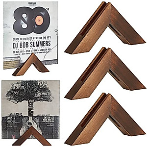 4 Pcs Vinyl Record Wall Mount Record Wall Display Vinyl Record Wall Holder Wooden Triangle Vinyl Record Shelf with Sticky Tape Vintage Pine Wood Album Shelf for Vinyl Record Album Collection Decor