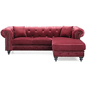 Glory Furniture Nola , Burgundy Sofa Chaise (3 Boxes), 31" H X 98" W X 37" D