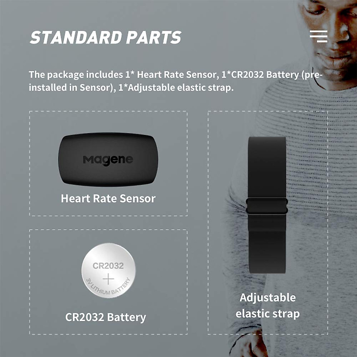 Magene Heart Rate Monitor, Heart Rate Sensor Chest Strap, Protocol ANT+/Bluetooth, Compatible with iOS/Android APPs