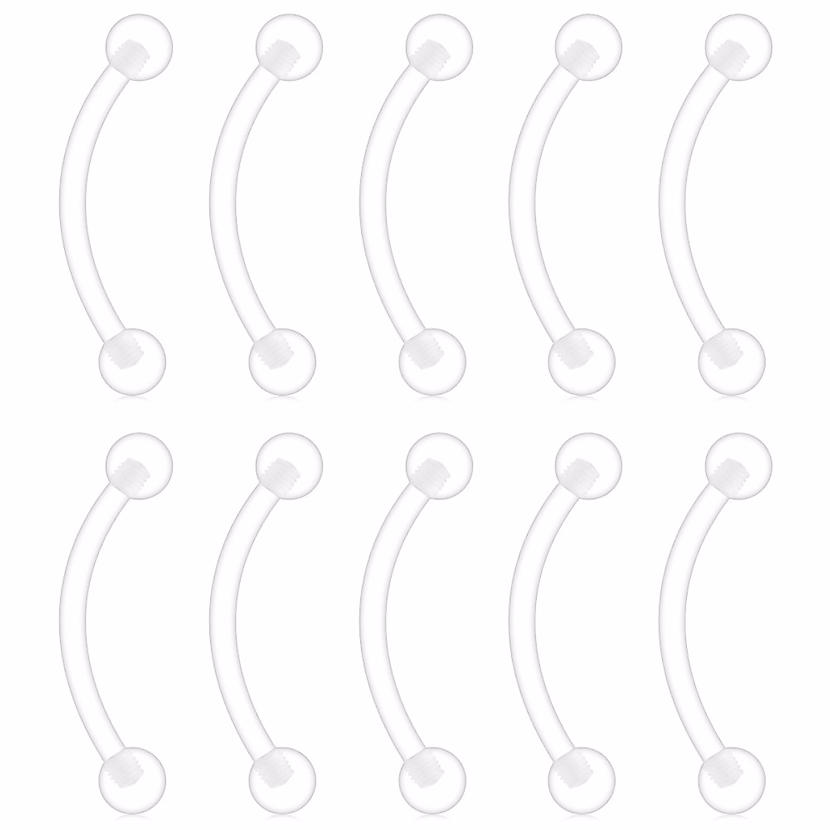 Ruifan 10PCS Clear Bioflex Acrylic Curved Barbell Snake Eyes Tongue Ring Retainer Piercing 14G 5/8"