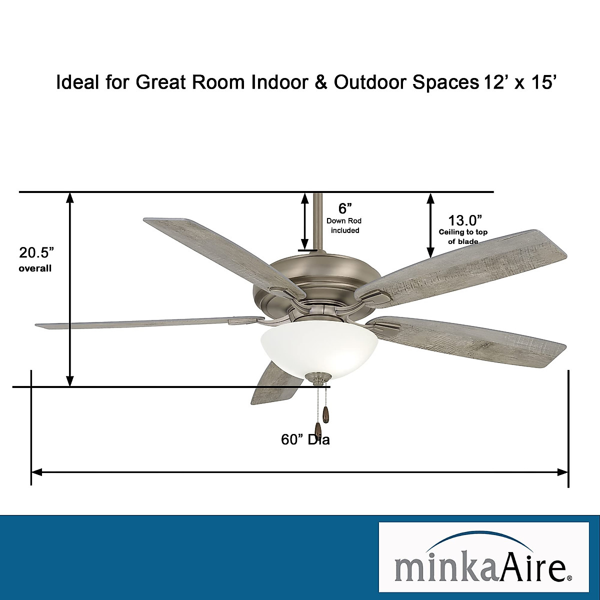 MINKA-AIRE F552L-BNK Watt 60 Inch LED Energy Star Rated Ceiling Fan with DC Motor and 4 Speed Pull Chain in Burnished Nickel Finish