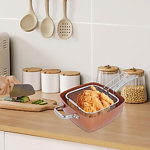 Frying Pan, 4Pcs Stainless Steel Saucepan Portable Non Stick Deep Fryer Multifunctional Kitchen Wok Chip Pans with Basket and Lid 25cm for Steak Chips Crab