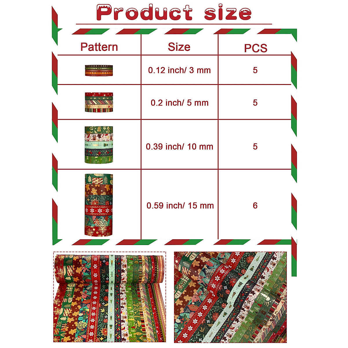 21 Rolls Christmas Gold Foil Washi Tape - Holiday Decor With Snowflake, Deer, Tree Designs - Self-Adhesive Tape for DIY Crafts, Wrapping, Party Favors