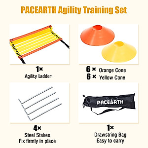 PACEARTH Agility Ladder - 12 Rung 20ft Agility Speed and Balance Training Ladder for Soccer Basketball Boxing Softball Footwork Sports Agility Training with Scale and Carry Bag