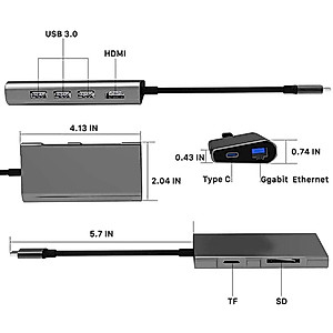 USB C Hub, 8 in 1 USB Type C Adapter with 4K HDMI, RJ45 Ethernet 1000Mbps, 3 USB 3.0, SD/TF Card Reader, Type C PD Charging Port for MacBook PRO/Air, iPad PRO, Mac