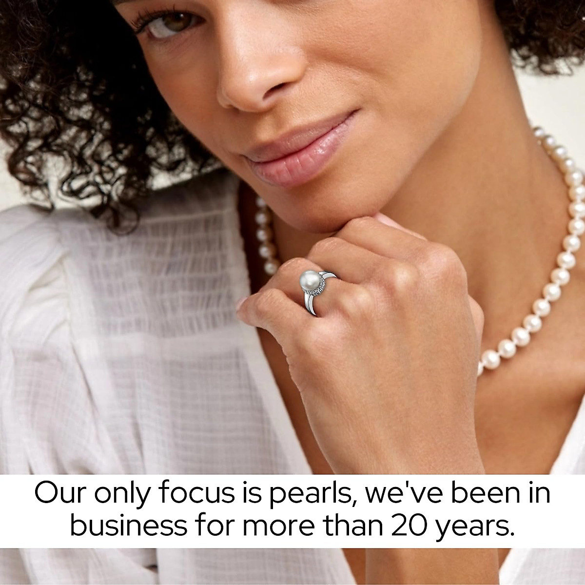 The Pearl Source 8-8.5mm Genuine White Japanese Akoya Saltwater Cultured Pearl Ashley Ring for Women