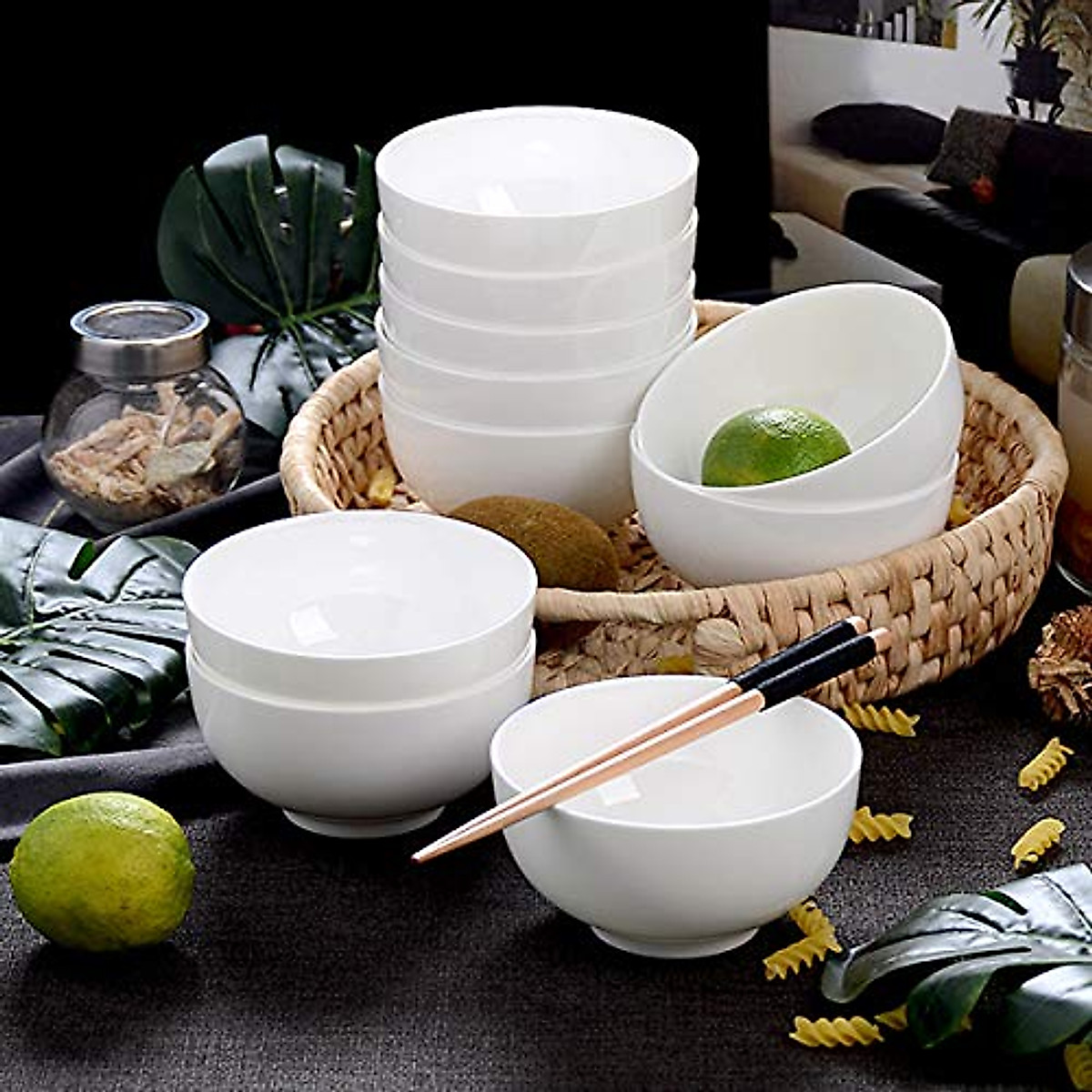 Foraineam 12 Pack 10 Ounces Porcelain Small Bowl Set White Round Bowls (10 fl oz)