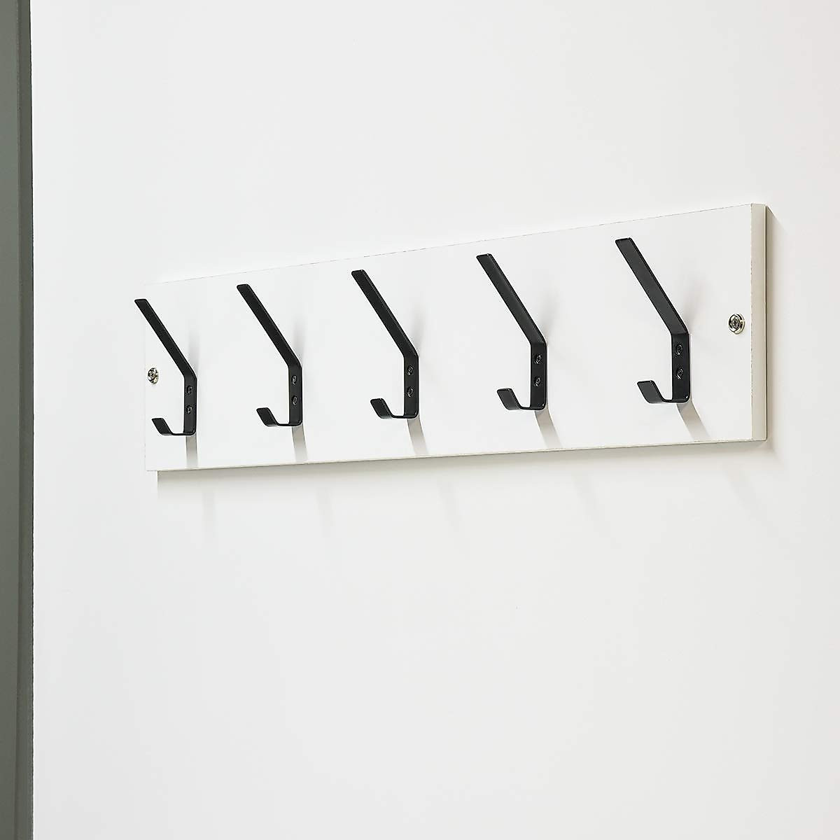 Amazon Basics Wall Mounted Modern Metal Drywall Coat Hooks - Flat Black, 5-Pack