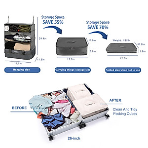 TABITORA Portable Hanging Travel Shelves Bag Packing Cube Organizer Suitcase Storage Large Capacity (Grey XL)