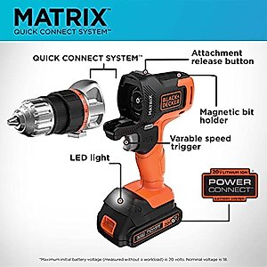 BLACK+DECKER MATRIX 20V MAX Power Tool Kit, Includes Cordless Drill, 8 Attachments and Storage Case (BDCDMT1208KITC1)