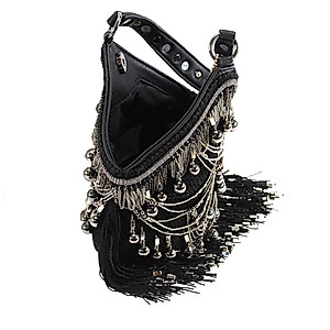 Mary Frances Swag Embellished Leather Wristlet Handbag, Black