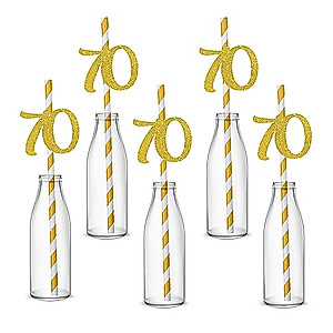 Labakita 70th Birthday Party Straw Decor - 70th Birthday Paper Straw Decor - 70th Birthday Striped Decorative Straws - Set of 24