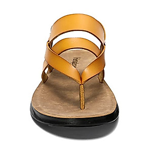 Harssidanzar Quick-Dry Flip-Flop Sandals For Men's,Summer Comfy Outdoor Adjustable Ankle Strap Flat Slip On Sandals Flip Flops Shoes KM218,TAN,Size 10