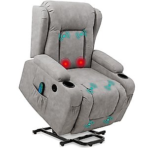 Best Choice Products PU Leather Electric Power Lift Chair, Recliner Massage Chair, Adjustable Furniture for Back, Legs w/ 3 Positions, USB Port, Heat, Cupholders, Easy-to-Reach Side Button - Gray