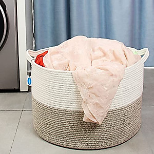 Casaphoria XXXLarge Cotton Rope Basket 21.7" x 21.7" x 13.8" Woven Laundry Blanket Basket Basket with Handle Storage Comforter Cushions Thread Laundry Hamper