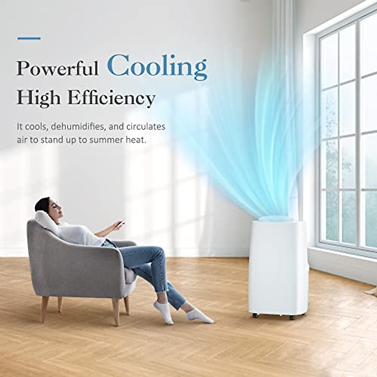 14000 BTU Portable Air Conditioners, Portable AC Unit with 90° Adjust Angle Powerful Cooling for Room Up to 500 Sq. Ft, 3 in 1 Air Conditioner, Dehumidifier & Fan Modes, with Remote, 24Hrs Timer, White