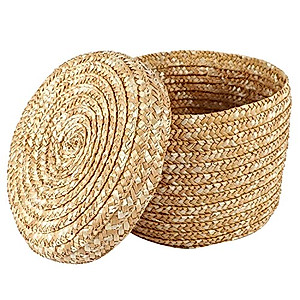 Smala Wheat Straw Woven Storage Basket Storage Basket Innovative Basket Rustic Natural Brown Finish Storage Decorative Basket(Medium )