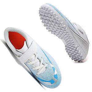 Unitysow Kids Turf Soccer Shoe Boys Girls Soccer Cleats Athletic Outdoor/Indoor Football Shoes,White,1 Little Kid