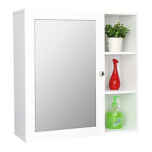 YEMELI Bathroom Cabinet Bathroom Wall Mirror Medicine Cabinet Bathroom Cabinet Wall Mounted Single Mirror Door White 24 x 7.5 x 24 Inch