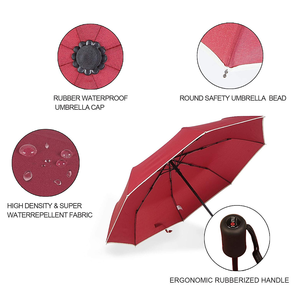 IXINU Factory Outlet Automatic Open Close Portable Lightweight Travel Umbrella Parasol Outdoor Sun & Rain All Weather Umbrella (Wine Red)