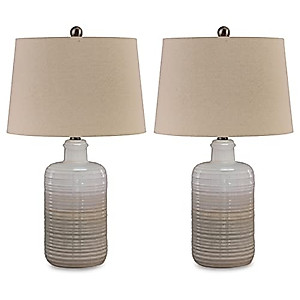 Signature Design by Ashley Marnina 25.5" Neutral Ceramic Table Lamp Set, 2 Count, Taupe