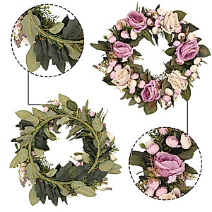 Floral Wreath Classic Flowers for Home Room Garden Lintel Decoration,Door Decorations Hanging for Christmas Party,13 Inch Wreath (Purple Peony)