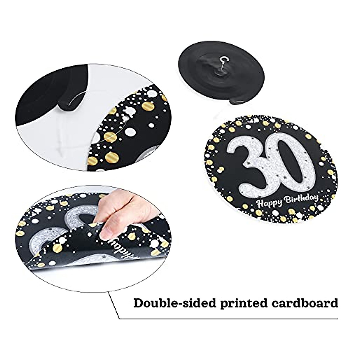 30 Count 30th Birthday Party Decorations, 30th Birthday Party Hanging Swirls Ceiling Decorations with Cutout Shiny Celebration Hanging Streamers Spirals Ornaments for Birthday Party Supplies