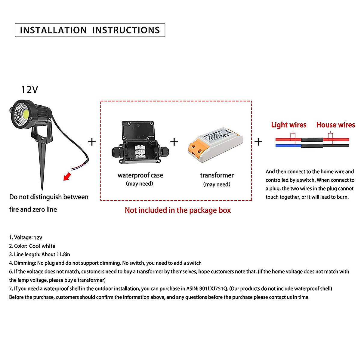 POWSTRO K 5w Lawn Flood Light, COB LED Floodlight Outdoor Led Spotlight for Garden, US Plug COB LED Lawn Light, Home Gardening Railing and Lawn Landscape Lighting, with Spike (Warm Light)