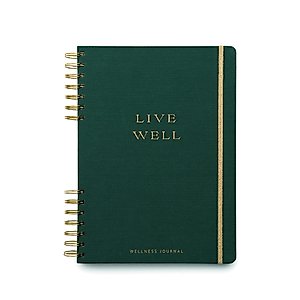 Designworks Ink Green Live Well Spiral Mindfulness Notebook Guided Gratitude and Wellness Journal Undated Daily Planner With Self Care and Activity Prompts and Stickers, 7.5" x 10.25