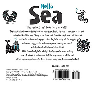Hello Sea (Happy Fox Books) Baby's First Book, with High-Contrast Ocean Animals like an Octopus, Whale, Turtle, Seahorse, Crab, Fish, Starfish, Walrus, Shark, and Jellyfish, plus a Surprise Mirror