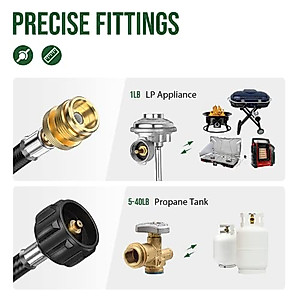 12FT Propane Hose Adapter1lb to 20lb, Propane Tank Adapter, Propane Adapter Hose for Propane Grill/ Camping Stove and Buddy Heater, QCC1/Type1 Propane Adapter 20lb to 1lb Converter, CSA Certified