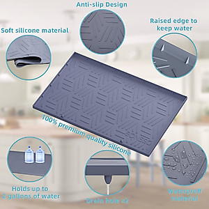 BONSSO Under Sink Mat Kitchen & Bathroom Cabinet Liner, 34" x 22" Silicone Waterproof Under Sink Drip Tray, Hold up to 2.75 Gallons Liquid, Cool Grey