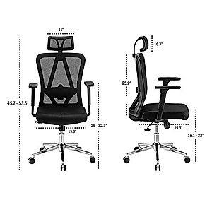Halter Ergonomic Office Chair with Lumbar Support, Executive Mesh Desk Chair Computer Chair with Swivel, Headrest, and Armrests, Height Adjustable Comfortable Task Chair with Rolling Casters, Black
