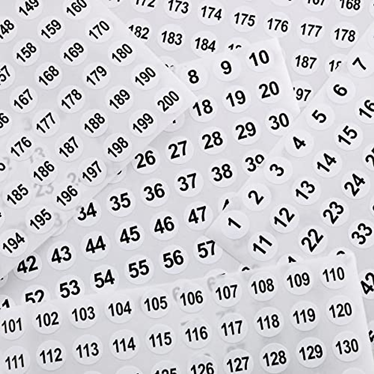 Number Sticker 1 to 200 Ruiwaer 20 Sheets Vinyl Continuous Digital Sticker 0.4 Inch Small Circular Digital Self Adhesive Sticker Storage Finishing Sticker (10 Sheets 1 to 100 and 10 Sheets 101 to 200)