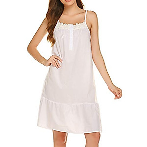 Ekouaer Womens, Lace Nightgown Nightshirt, Sleeveless, Sleepwear, Cotton Pajamas Sleep Dress, A-candy_white, X-Large
