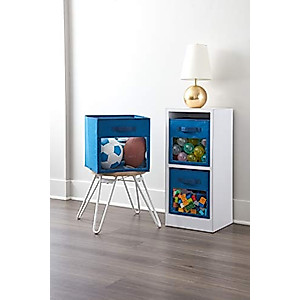 iDesign Emmy Fabric Storage Cube Bin, Small Basket Container with Dual Side Handles for Closet, Bedroom, Toys, Nursery - Blue