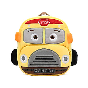 NICE CHOICE Toddler Backpack for Boys Girls, 10" Car Preschool Bag Plush Cartoon Bookbag for Little Boys Girls Kids (School Bus)