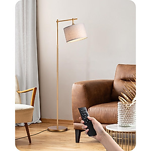 EDISHINE Dimmable Floor Lamp, Standing Lamp with Remote Control, E26 Socket, ACR Floor Lamp with Beige Shade for Bedroom, Living Room, Office, LED Bulb Included (Modern-Gold)