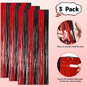 Merear Backdrop for Party Decorations, 3 Pack Black and Red Foil Fringe Curtains Party Decor 8.2 * 3.3 FT Tinsel Streamers Birthday Party Decorations Photo Fringe Backdrop for Party, Graduation