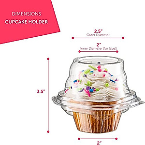 Prestee 100 Individual Cupcake Containers - Stackable | Cupcake Boxes Individual | Cupcake Holders | Single Cupcake Boxes | With Connected Airtight Deep Dome Lid | BPA-Free