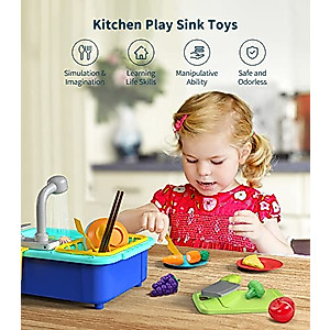 Geyiie Play Sink with Running Water - Kitchen Sink Toys for Kids and Toddlers with Upgraded Faucet, Cutting Food, Play Dishes, Pretend Role Play Kitchen Set, Ideal Sensory Gift for Girls Boys