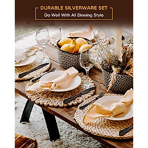 EUIRIO 40 Pieces Royal Silverware Set Black, Retro Flatware Set for 8, Stainless Steel Cutlery Set with Luxury Forks Spoons and Knives, Utensils Set Mirror Polished, Dishwasher Safe