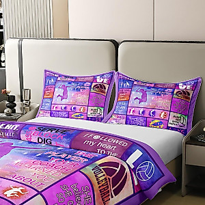 Volleyball Bedding Duvet Cover 100% Cotton Set Twin Size Sports Game Bedding Set for Kids Decor Volleyball Player Comforter Cover Set Purple Bedspread Cover Bedroom Bedclothes