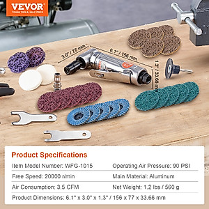 VEVOR Air Die Grinder, 1/4" Right Angle Die Grinder 20000RPM, Lightweight, Ball Bearing Construction, 24PCS Discs for Grinding, Polishing, Deburring, Rust Removal