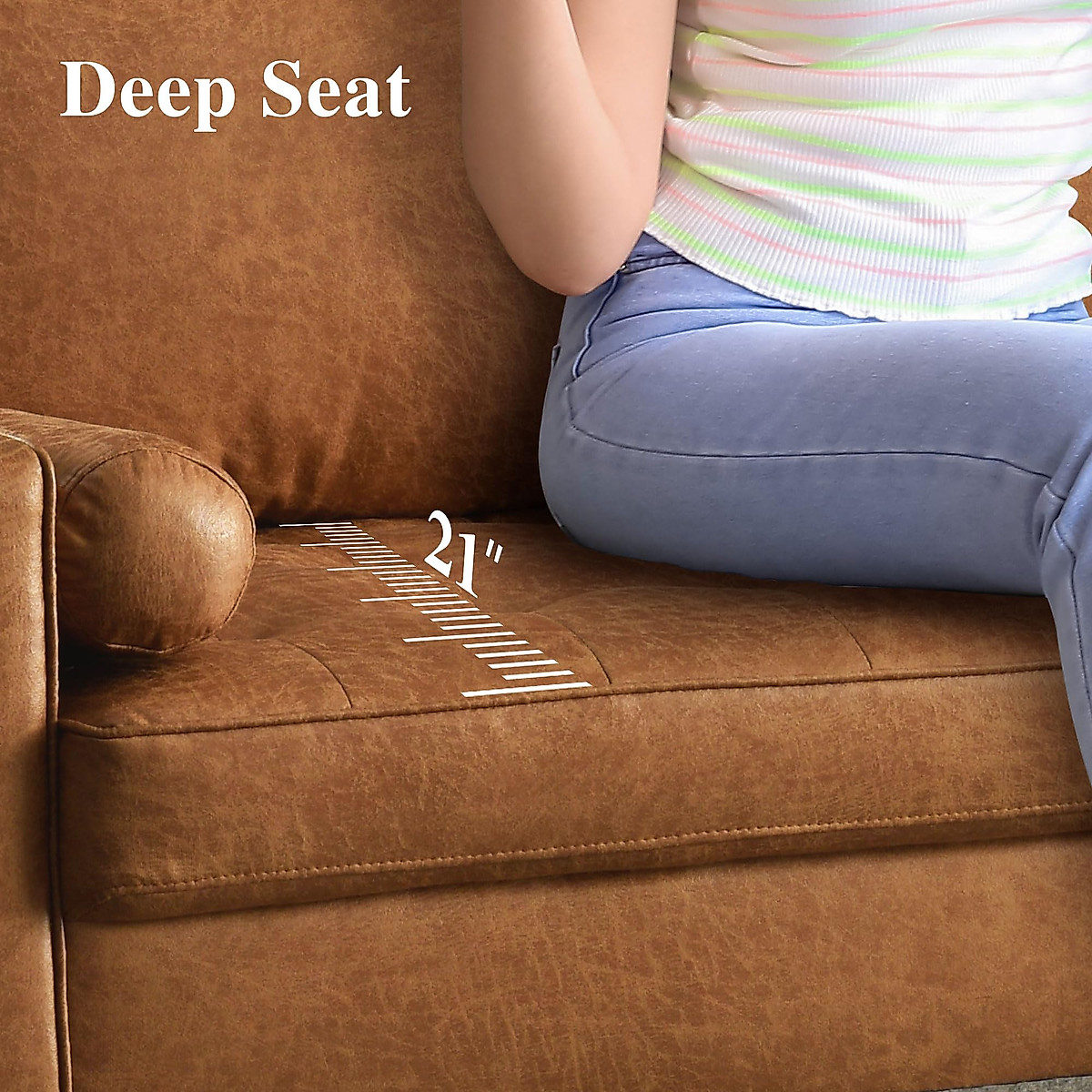 ALTRIGUS Mid Century Modern 70" Small Loveseat couches for Living Room,Compy Couch with Armrest,Faux Leather Sofa with Deep Seat,Love seat for Small Space Bedroom Apartment Office(Brown)