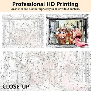 TUMOVO Paint by Numbers for Adults Beginner, Rustic Highland Cow Oil Painting for Adults Kids Paint by Number Funny Cow Paint Number Kits Paint by Numbers for Kids DIY Acrylic Painting Kits, 16"x20"